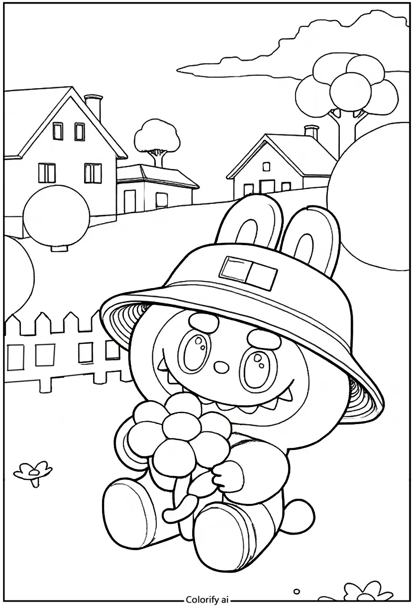 labubu sitting coloring pages